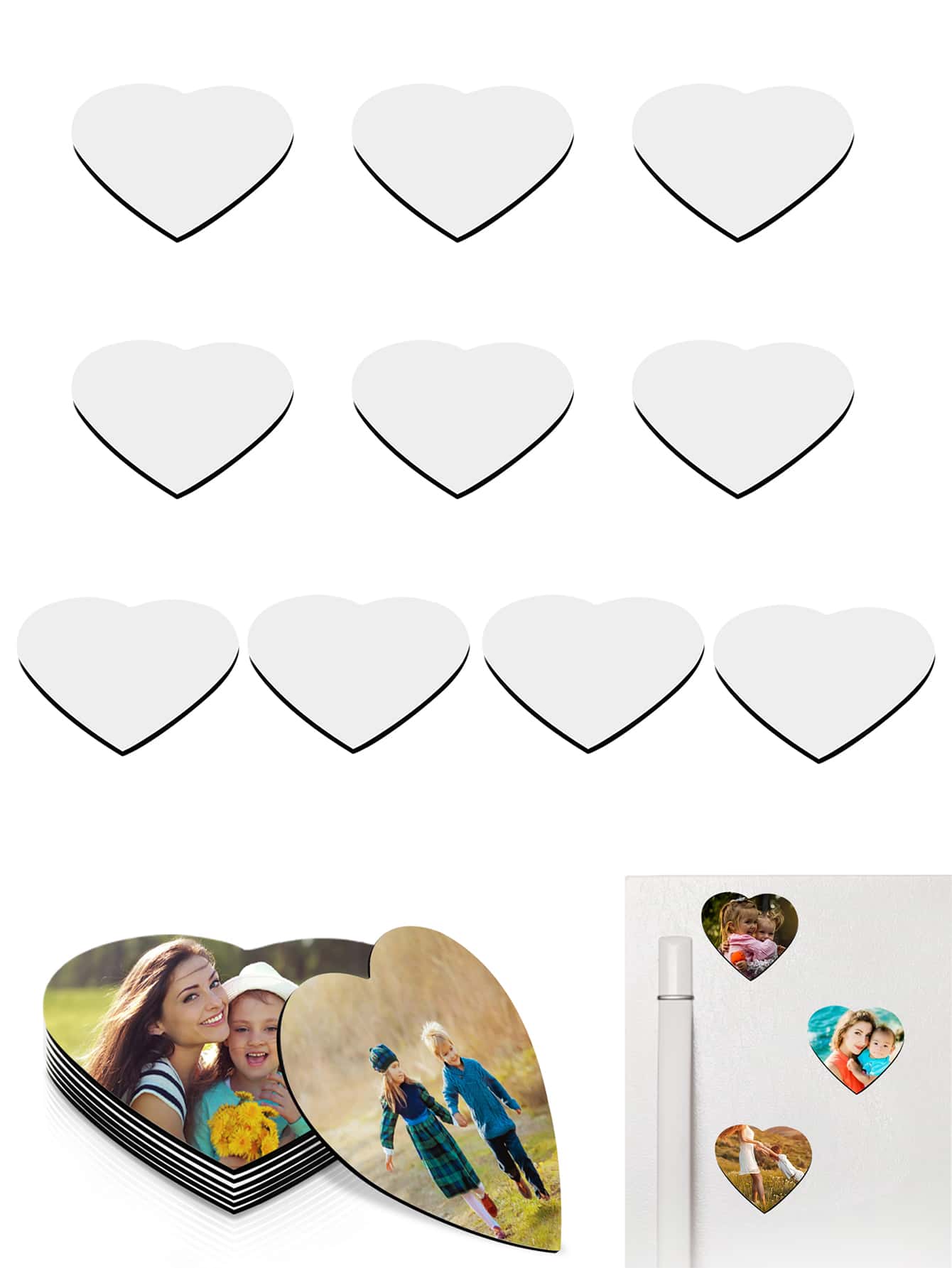 10pcs Sublimation Blanks Heart Shaped Refrigerator Magnets ...