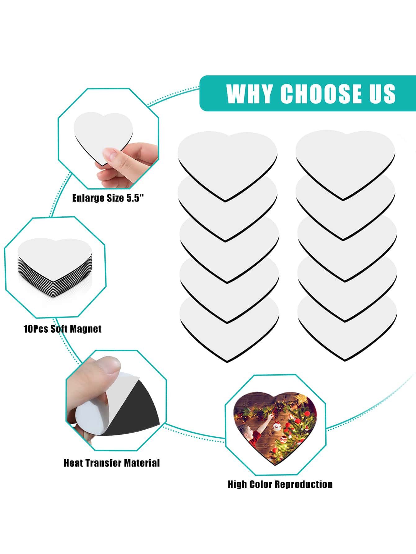 10pcs Sublimation Blanks Heart Shaped Refrigerator Magnets ...