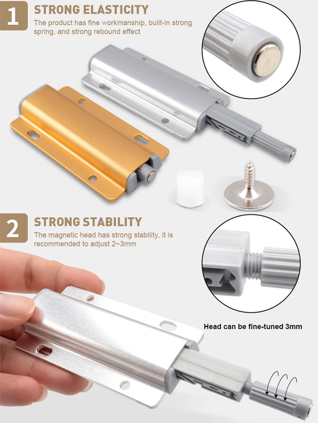 2Pcs Push to Open Door Latch,Magnetic Push Latches, Adhesive Heavy Duty ...