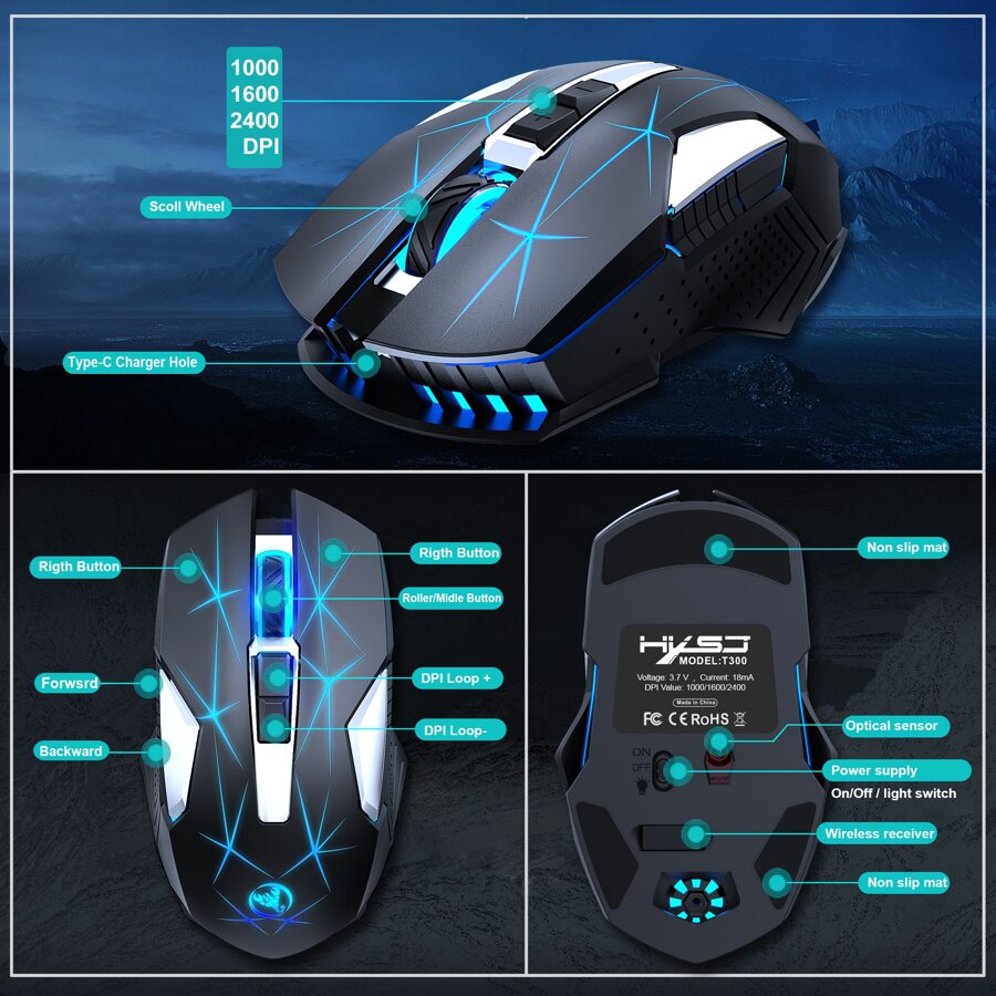 Wireless Gaming Keyboard And Mouse Combo With, RGB Backlit Rechargeable ...
