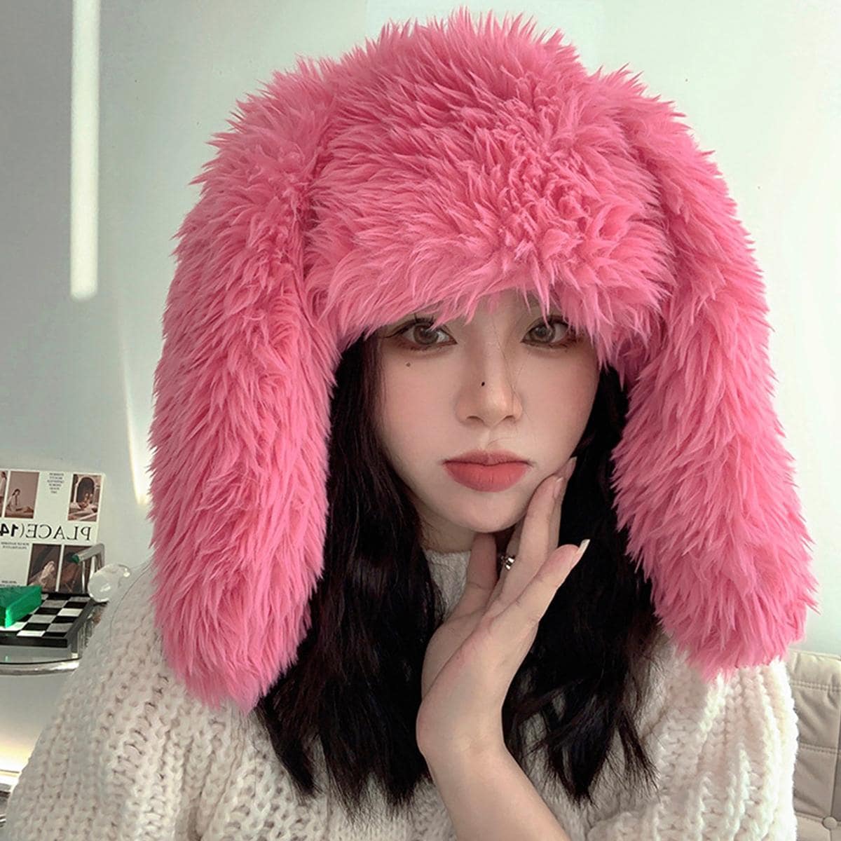 1pc Girl's Cute Thick Rabbit Ears Plush Hat With Ear Protection For ...