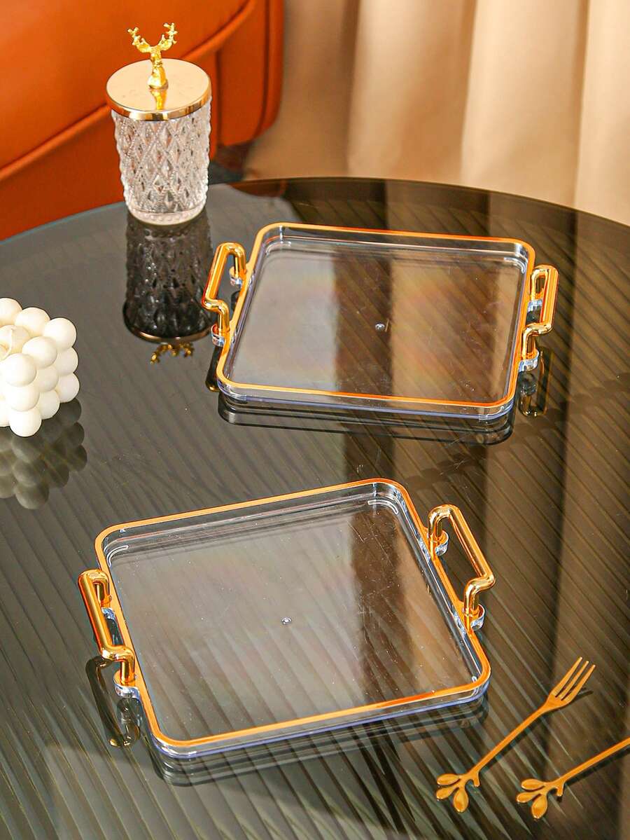 New Luxury Square Amber Color Tea Tray, Four Grid Desktop Storage Tray ...