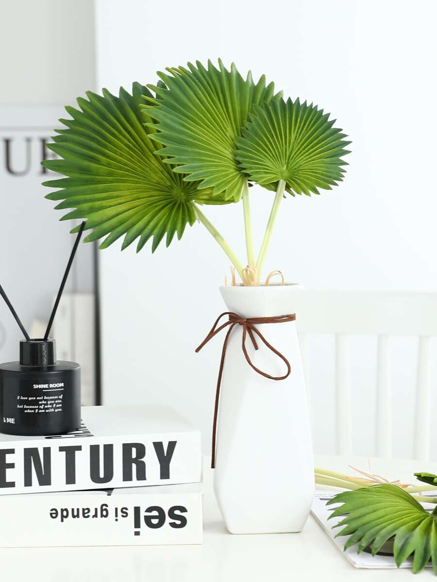 3 Stems/bouquet Artificial Pu Foam Palm Leaves, Nordic Style Home Decor Potted Plants For ...