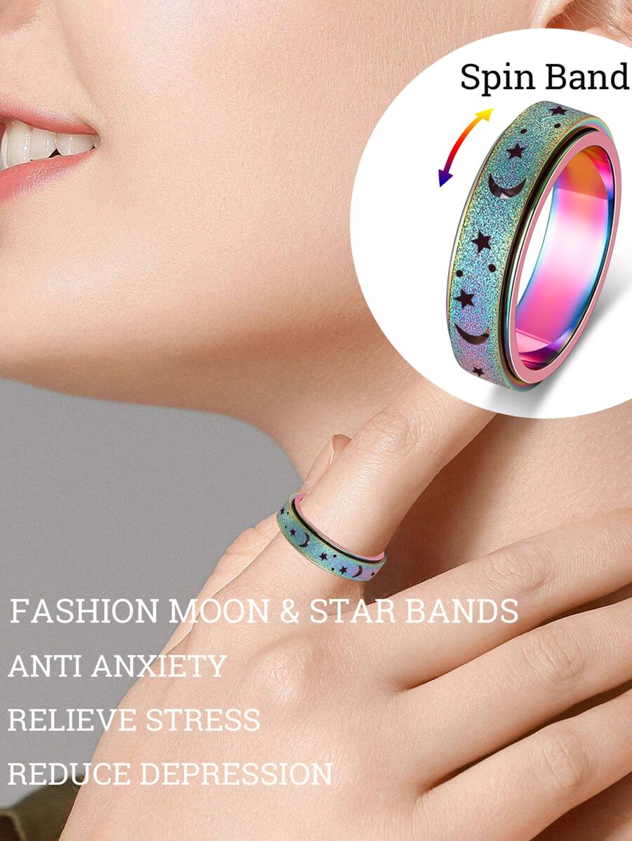 Fidget Ring Anxiety Ring For Women Men Titanium Stainless Steel Spinner ...