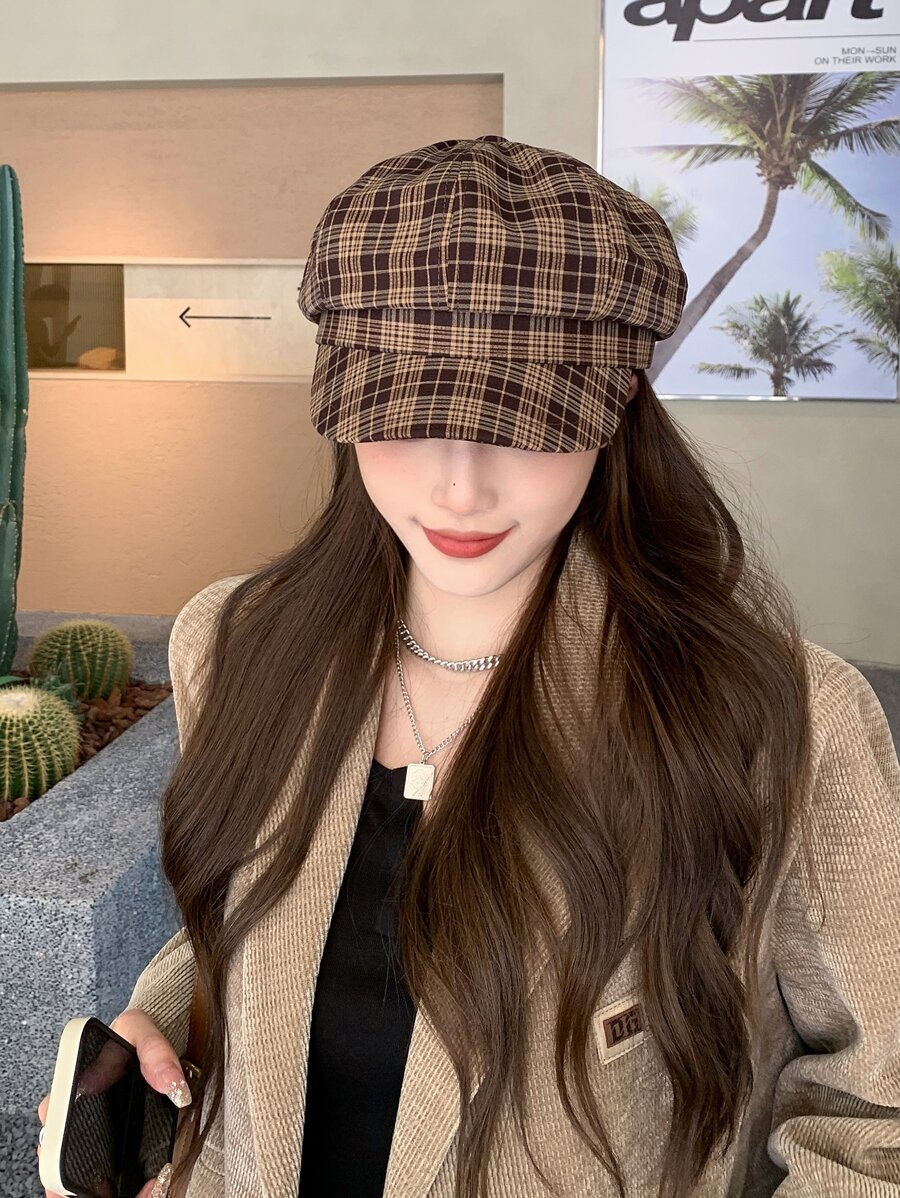 Checkered Beret Hat For Women, Spring And Summer, Versatile Style, Face ...
