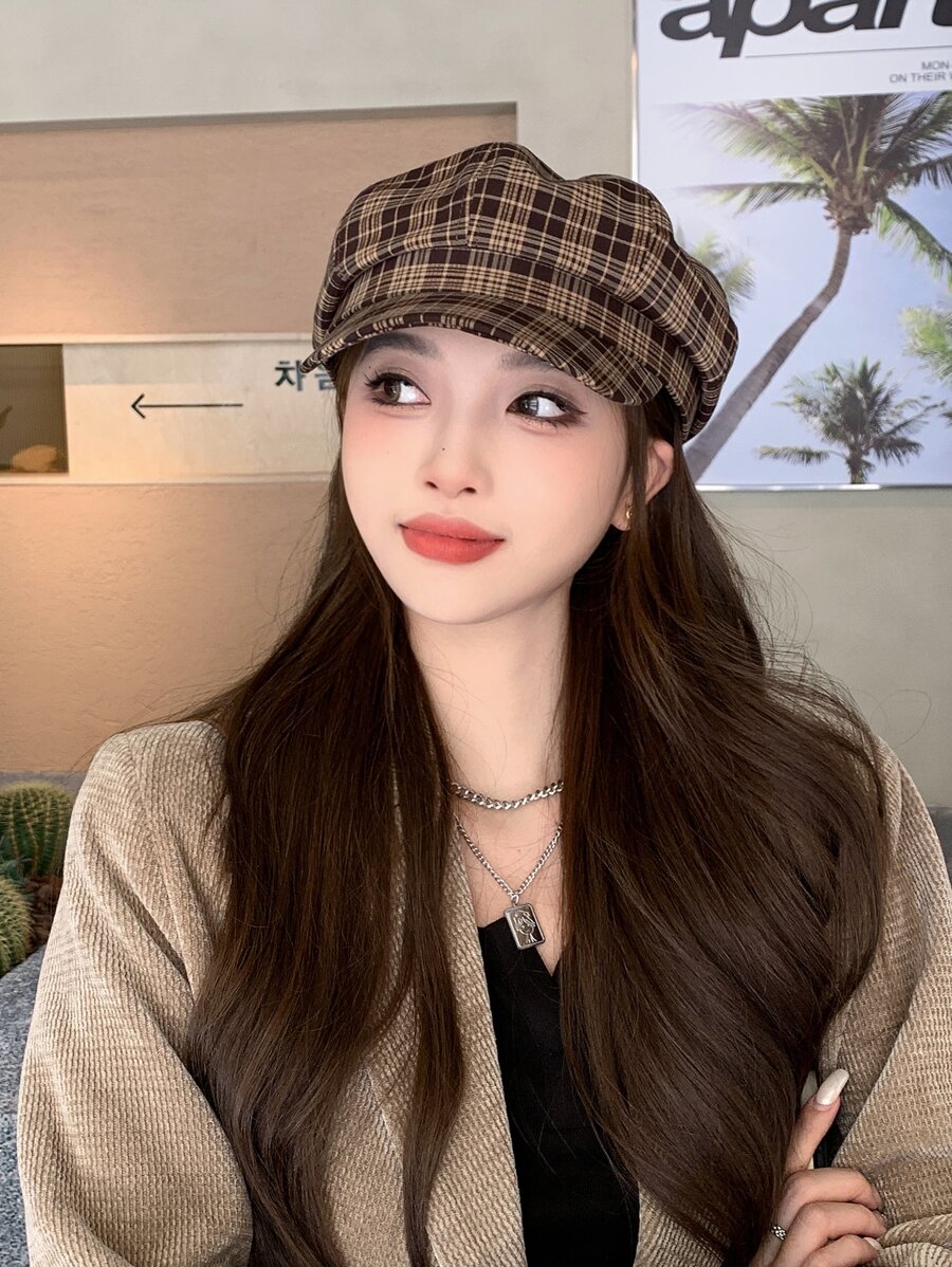 Checkered Beret Hat For Women, Spring And Summer, Versatile Style, Face ...