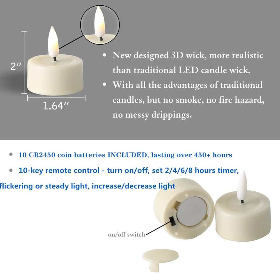 Eywamage Ivory Real Wax Flameless Tealights with Remote Batteries ...