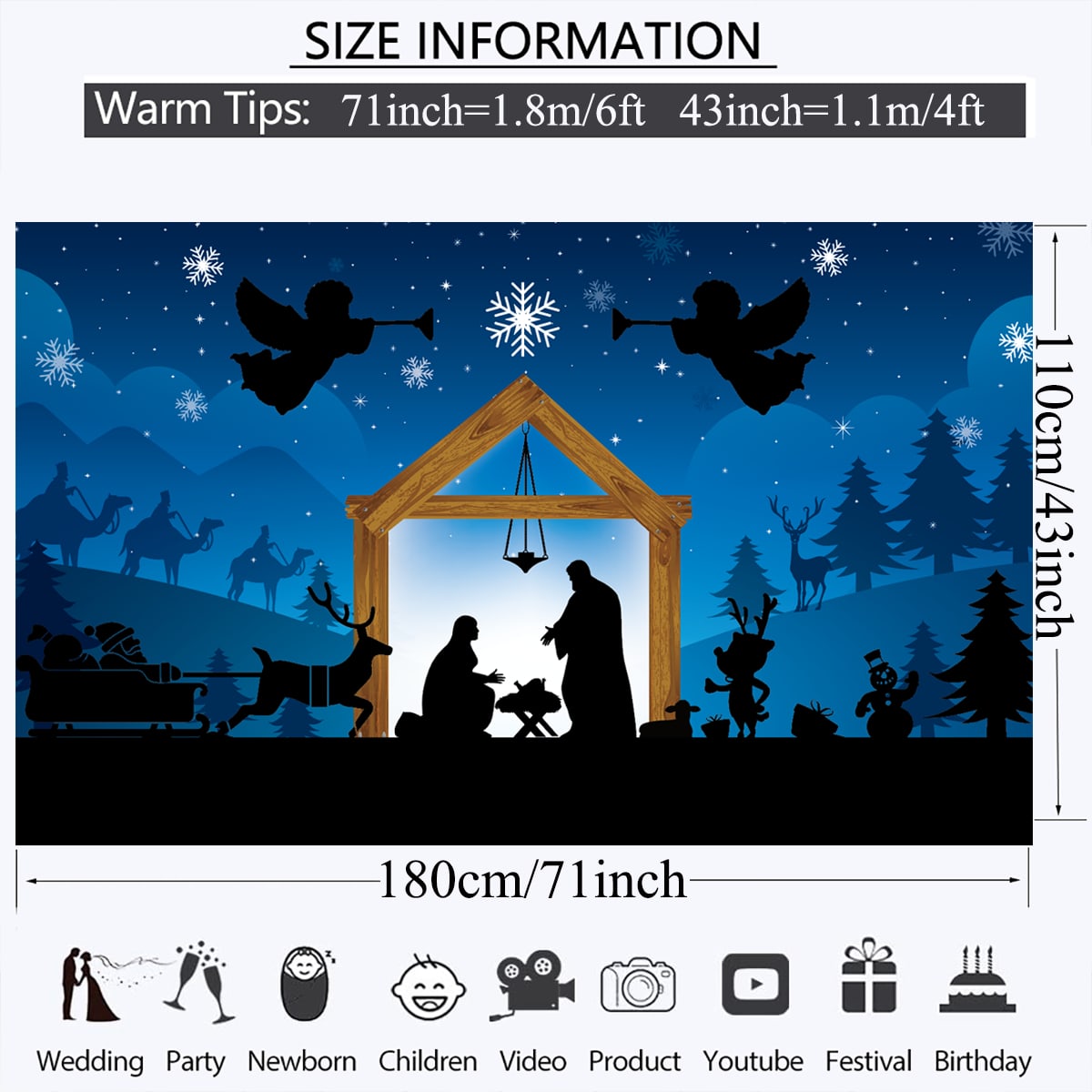6x4ft Christmas Nativity Scene Backdrop Birth of Jesus Photo Background ...