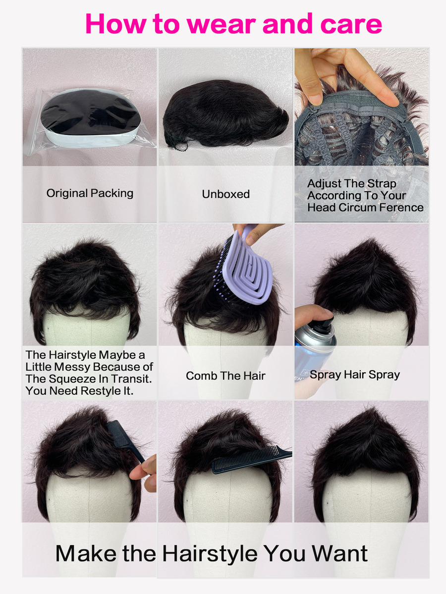 Men Short Straight Brown Synthetic Wig Quiff Mohawk Spiky Hairstyle ...