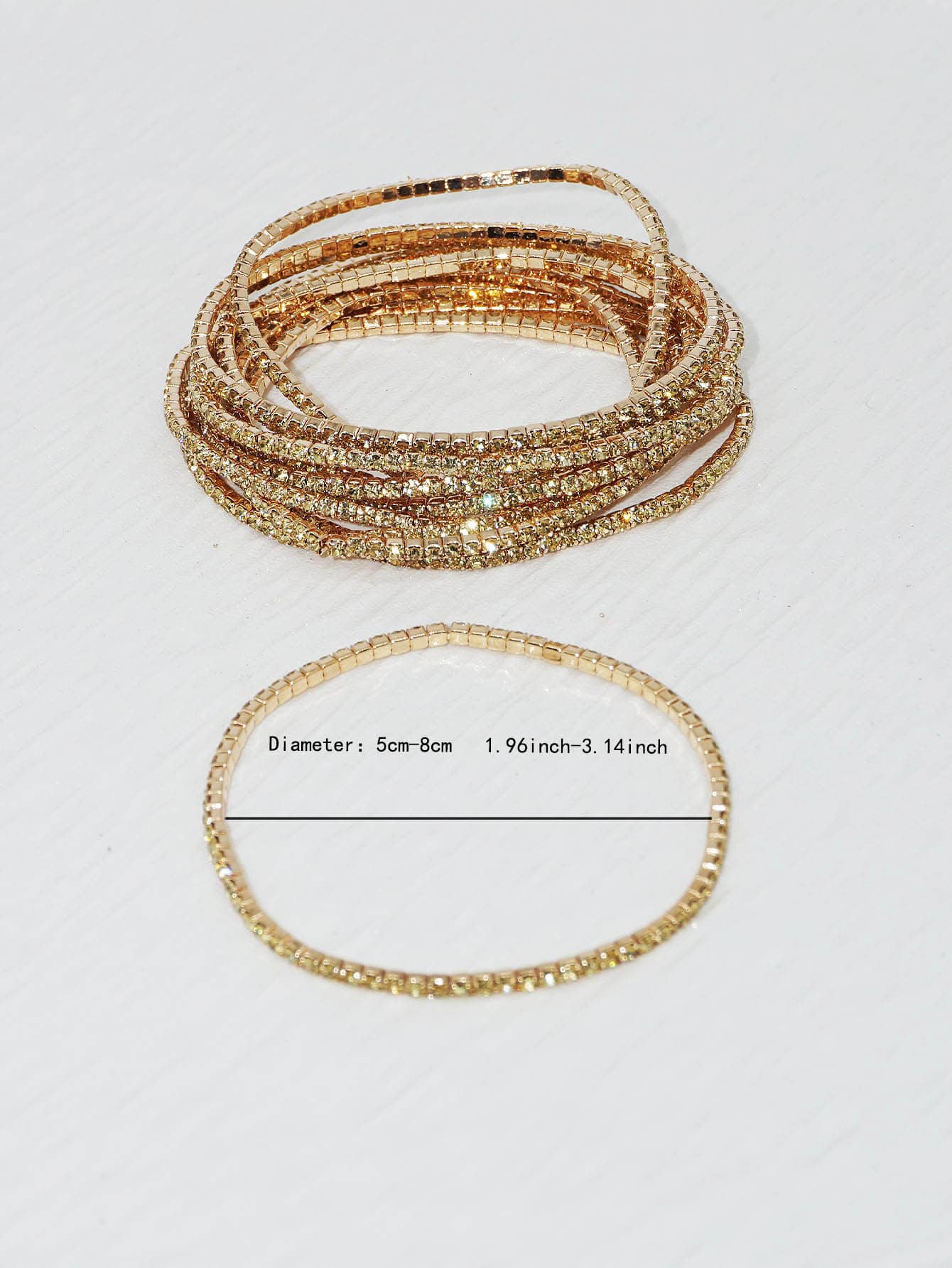 Women's Elastic 12 Strands Bracelet With Rhinestone Decoration, Gold ...
