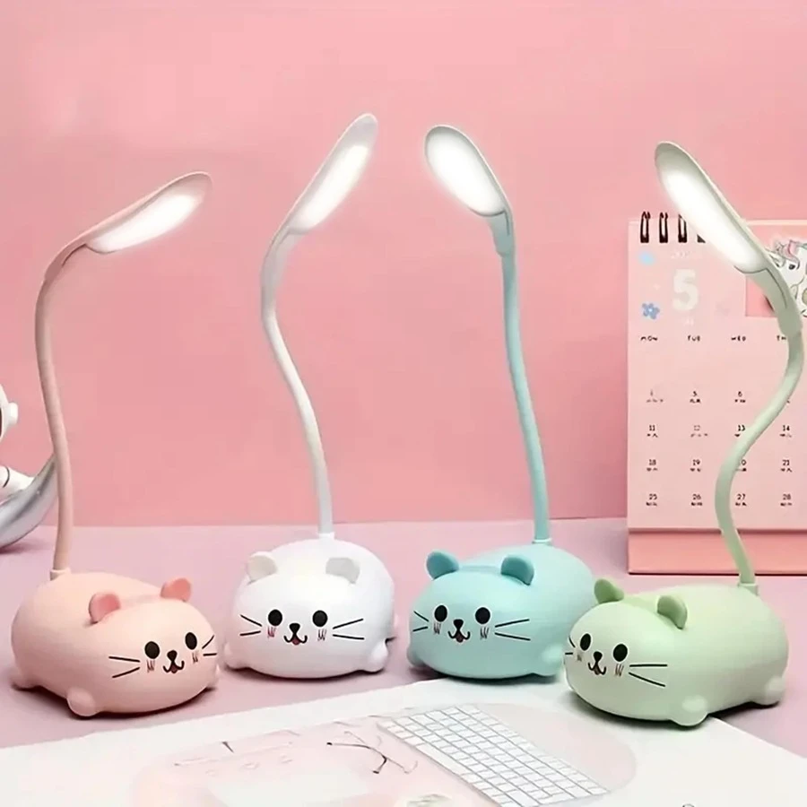 Adjustable Table Lamp, Cartoon Cute Cat Night Light, USB Rechargeable ...