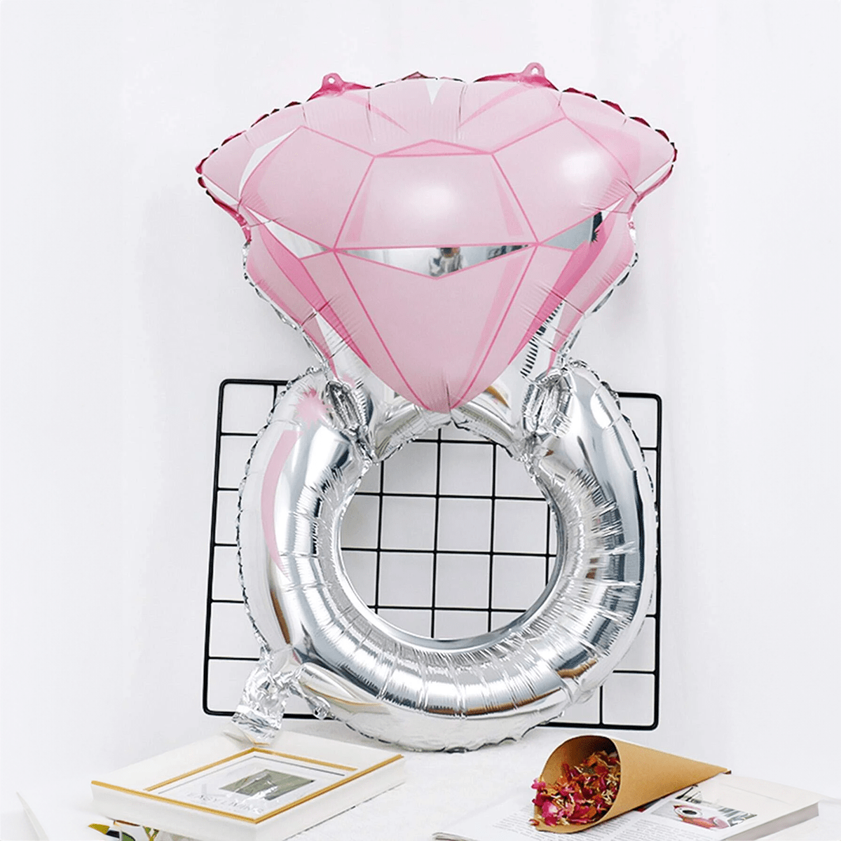 2pcs/set Pink Diamond Ring Shaped Aluminum Foil Balloons, For Wedding ...