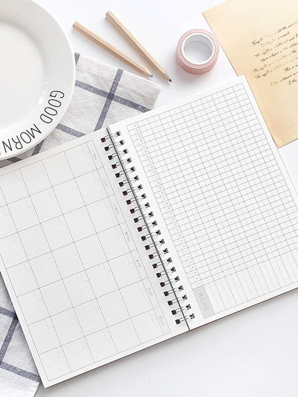 1pc Cowhide Cover Monthly Planner Spiral Notebook, A5 Work Assistant ...