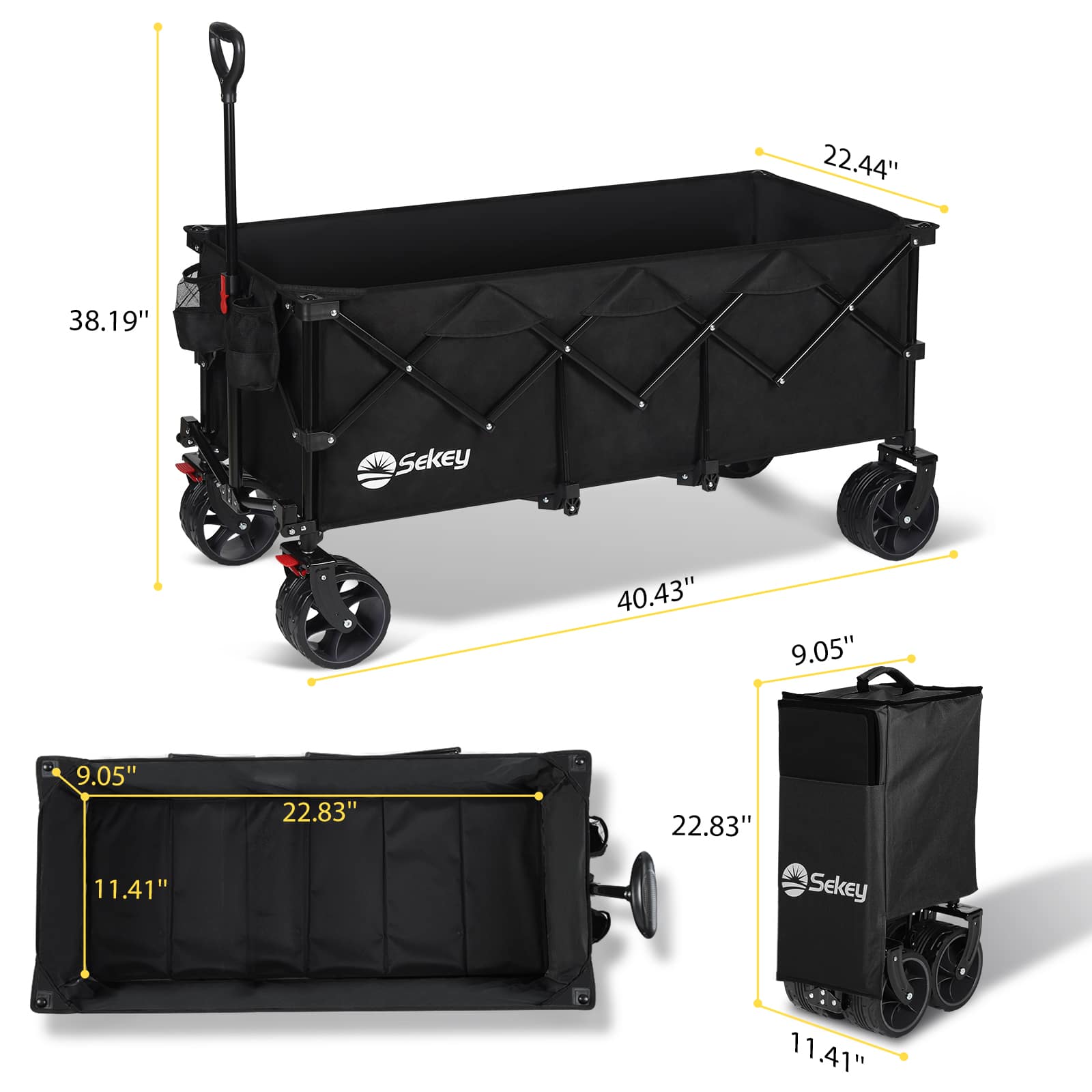 Sekey Extended Collapsible Foldable Wagon with 440lbs Weight Capacity ...