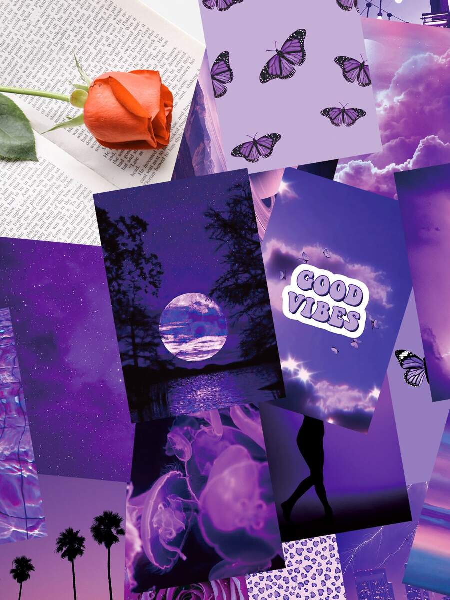 50pcs Room Decor Aesthetic,Charm Purple Pastel Wall Collage Kit ...