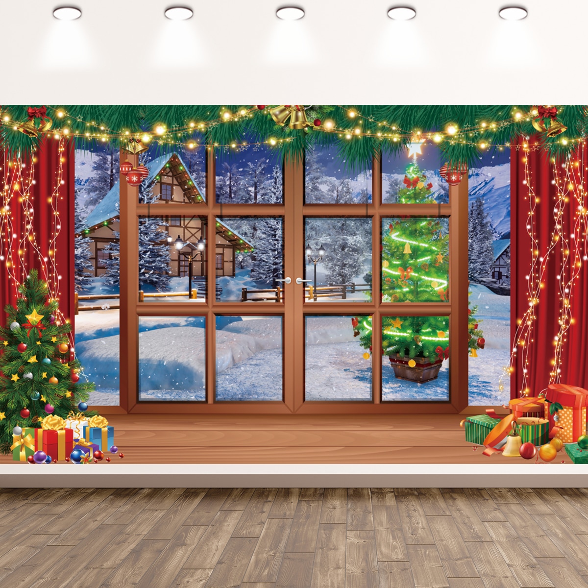 6x4ft Christmas Window Backdrop for Photography Winter Snow Scene Xmas ...