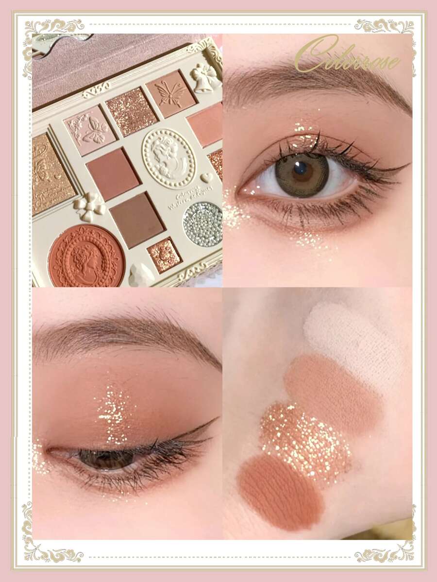 COLORROSE Paleta de maquillaje con relieve, paleta de sombras de ojos en polvo mate y con brillo ...