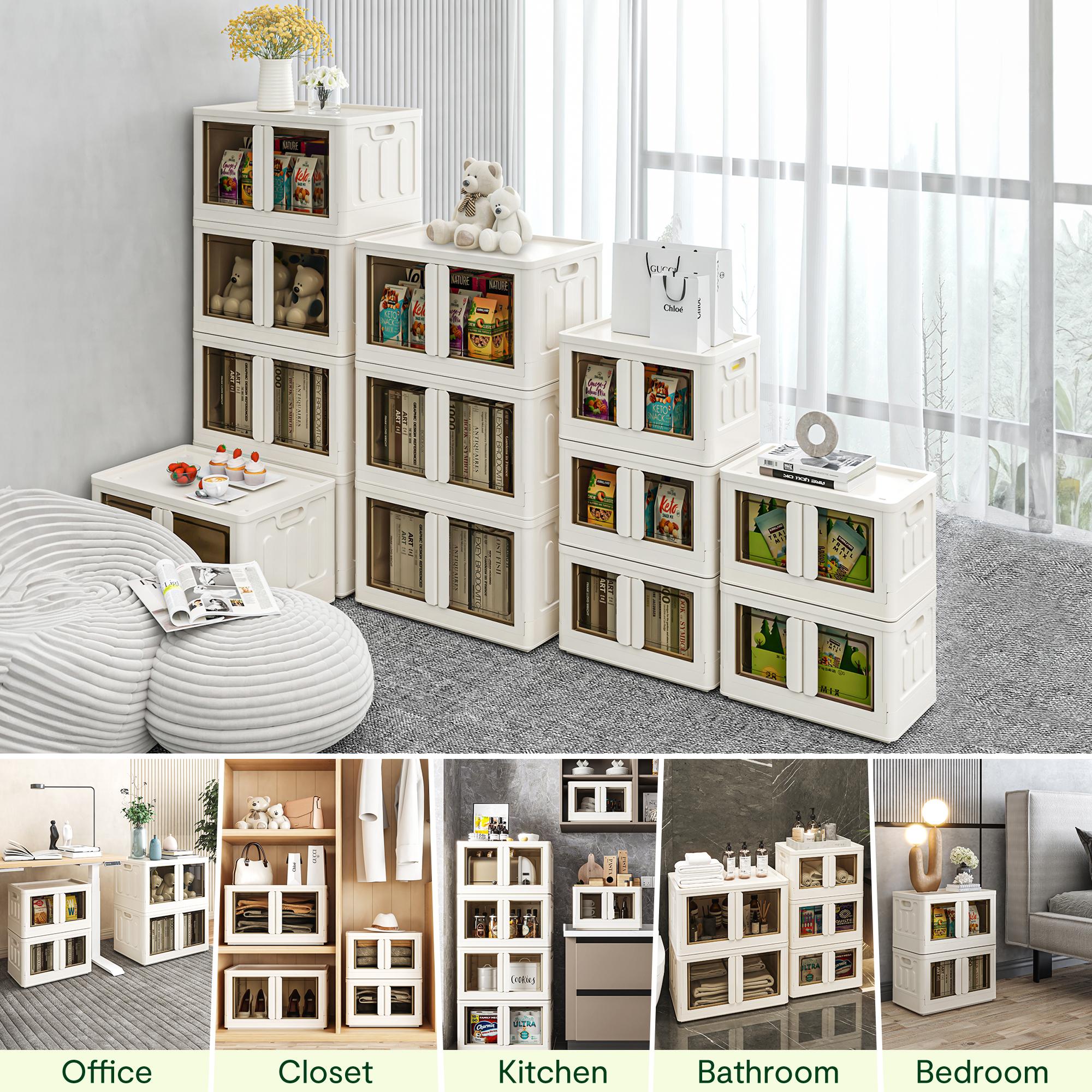 FLEXIMOUNTS Milky White Collapsible Plastic Storage Bins Closet ...