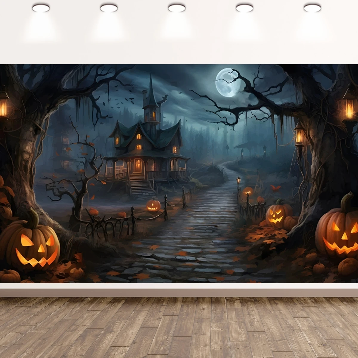 6x4ft Halloween Backdrop Horror House Forest Night Scary Pumpkin ...