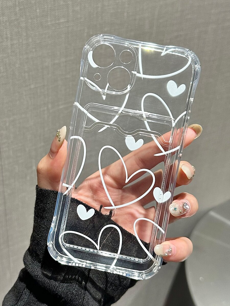 Caja del teléfono con ranura para tarjeta transparente con patrón de corazón compatible con ...