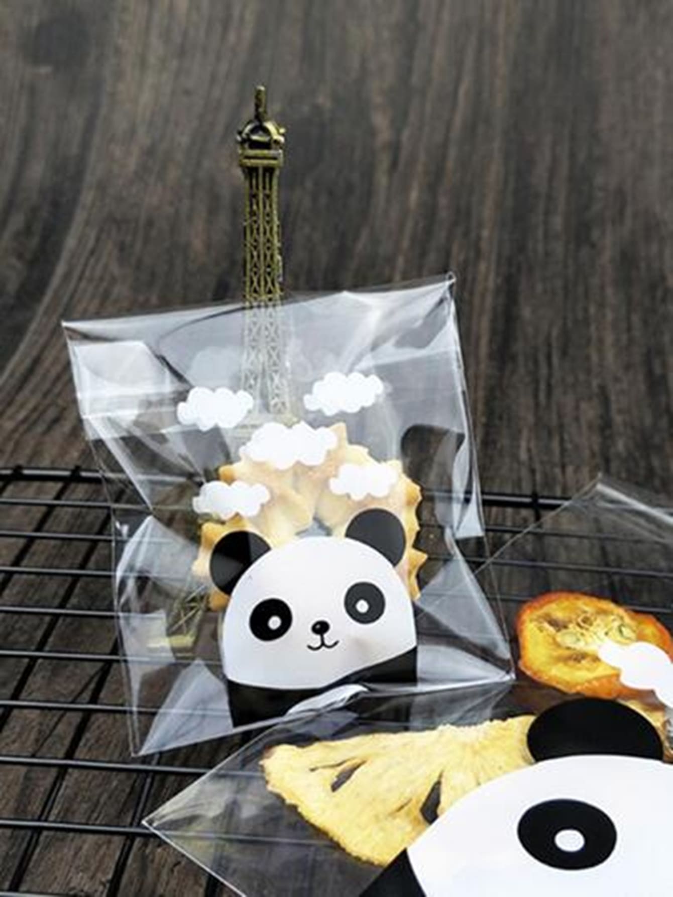 100pcs Cute Panda Cartoon Printed Transparent Packaging Bag For Cookies ...
