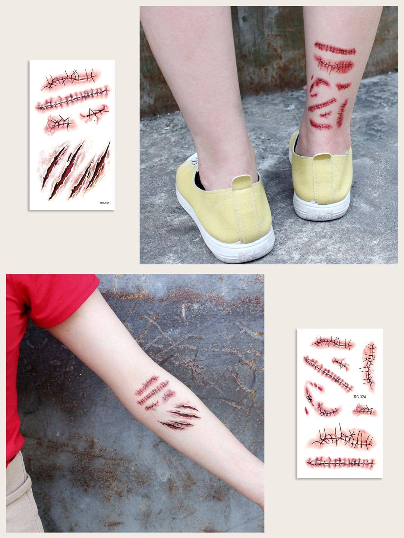 15 Pieces Of Halloween Funny Personality Fake Scar Surgery Scar Sutures ...