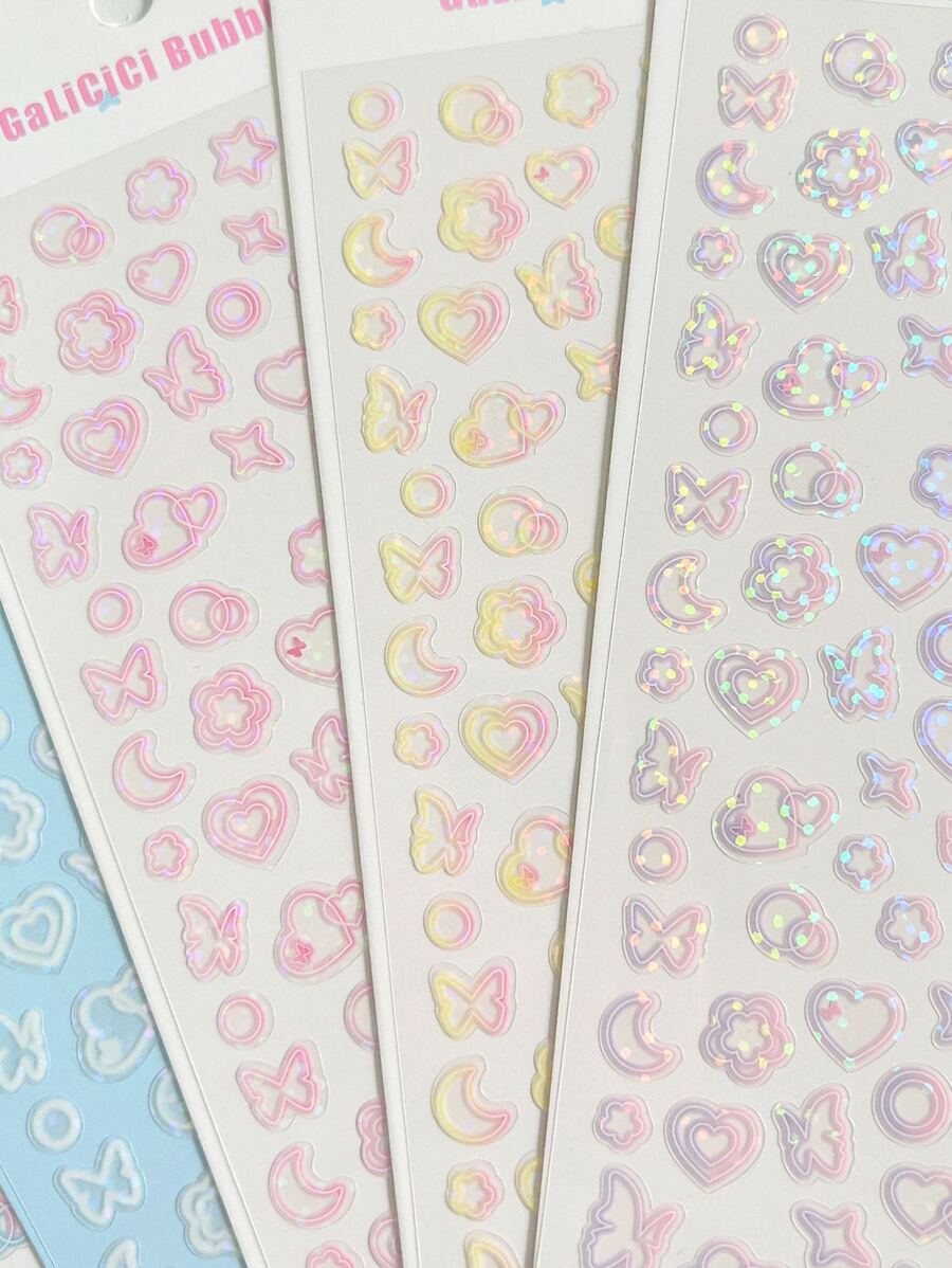 1pc Random Color Laser & Glitter Gradient Transparent Sticker Set With ...