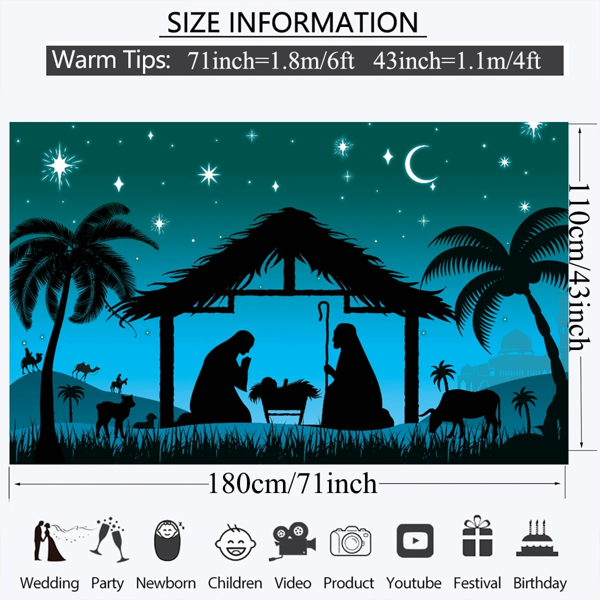 6x4ft Holy Nativity Christmas Decorations Backdrop Birth of Jesus ...