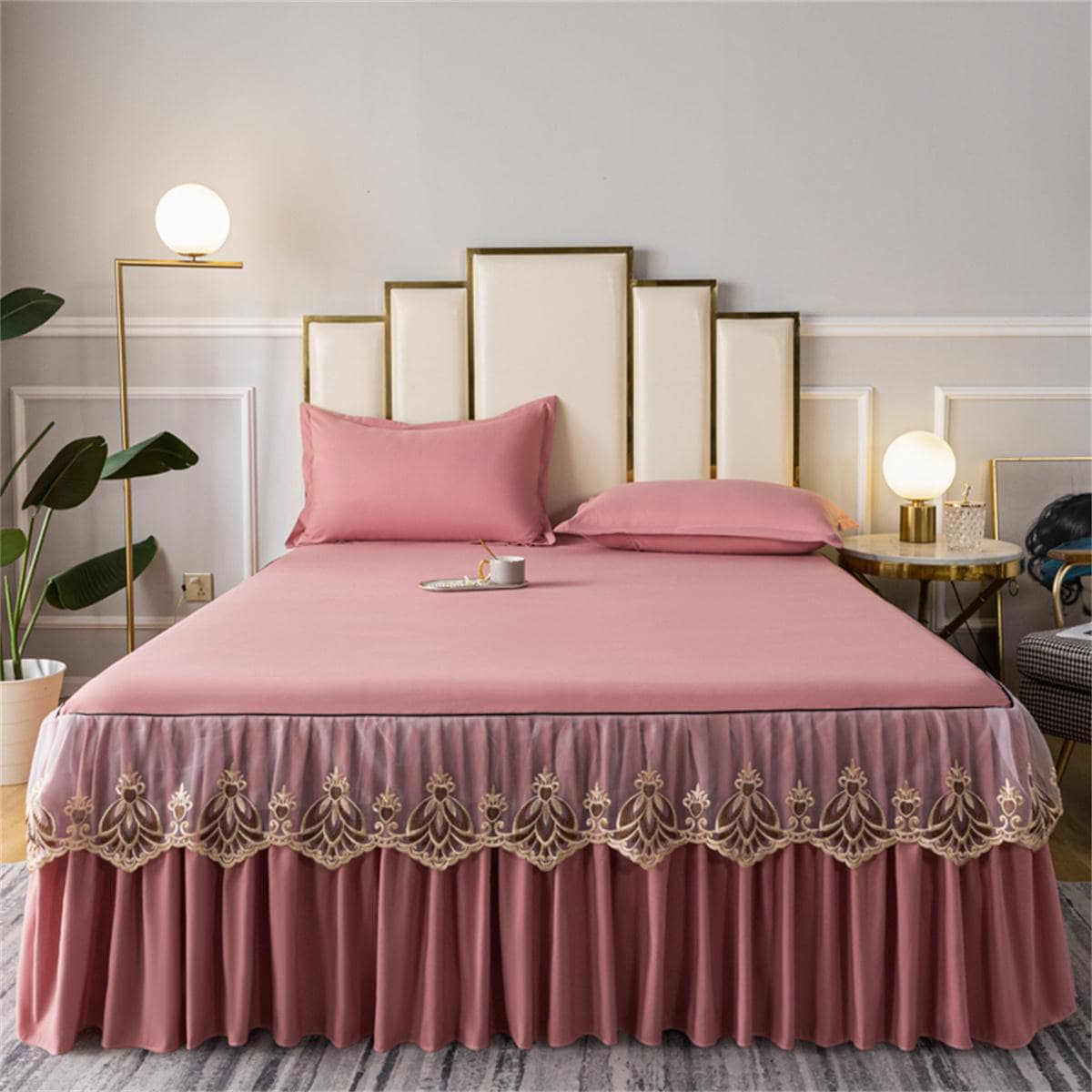 voluta con bordado fruncido Cama Real azul Cama para dormitorio | Moda ...