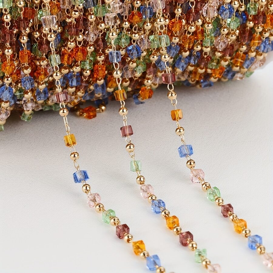 1m Colorful Square Glass Bead Chain For Bohemian Style Bracelet ...