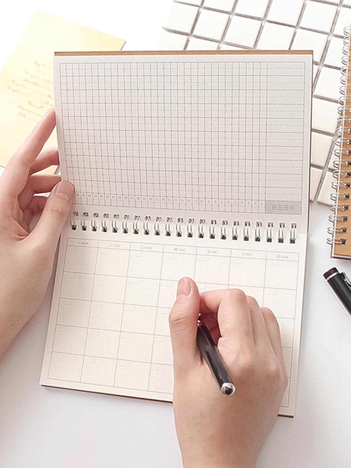 1pc Cowhide Cover Monthly Planner Spiral Notebook, A5 Work Assistant ...