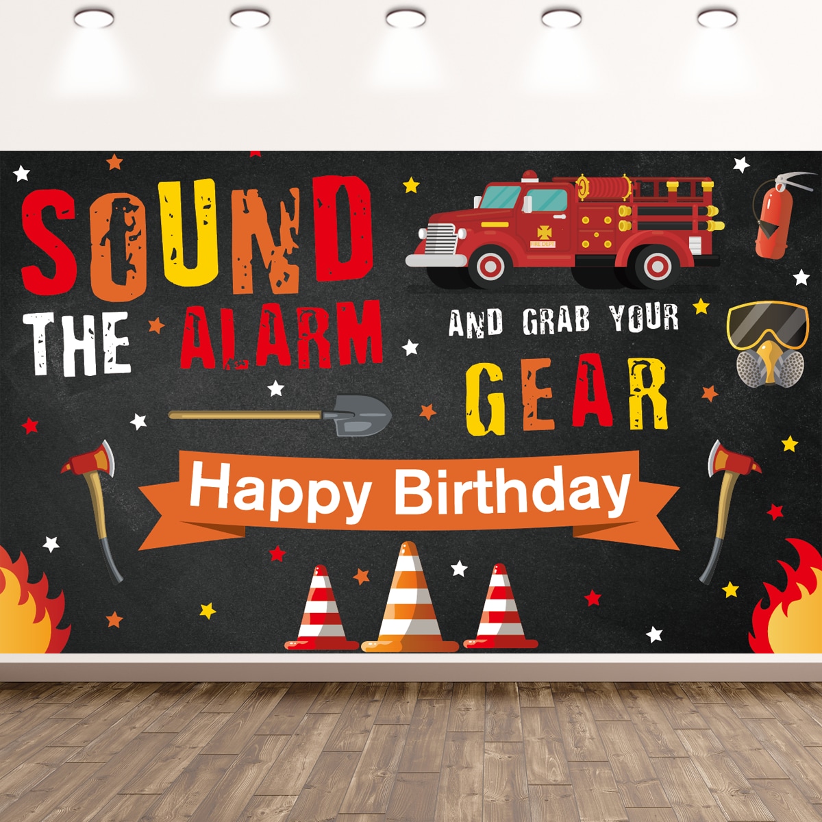 6x4ft Kids Party Backdrop Fire Truck Theme Banner Background Children ...