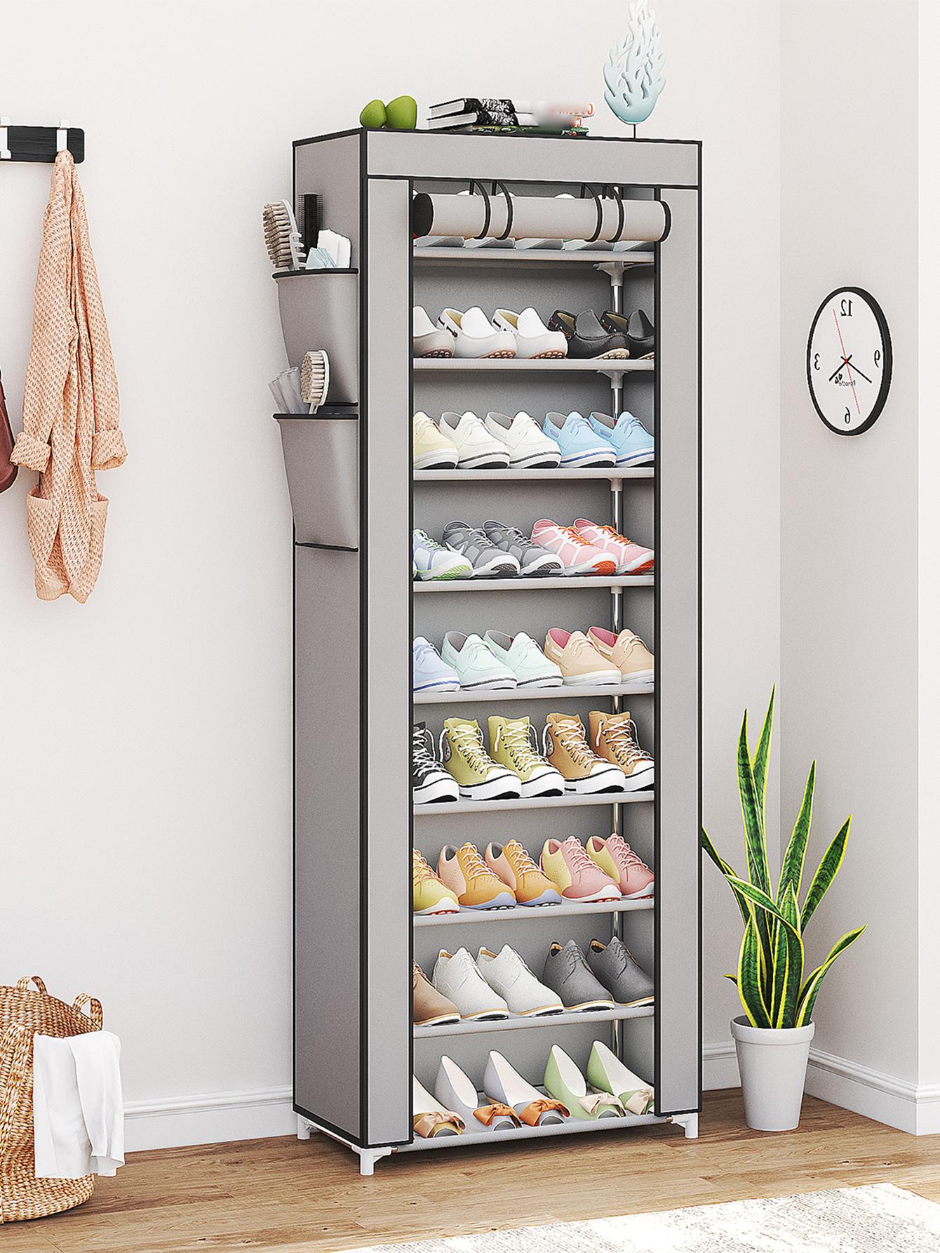 10 Tiers Gray Shoe Rack With Dustproof Fabric Cover, Diy Assembly ...
