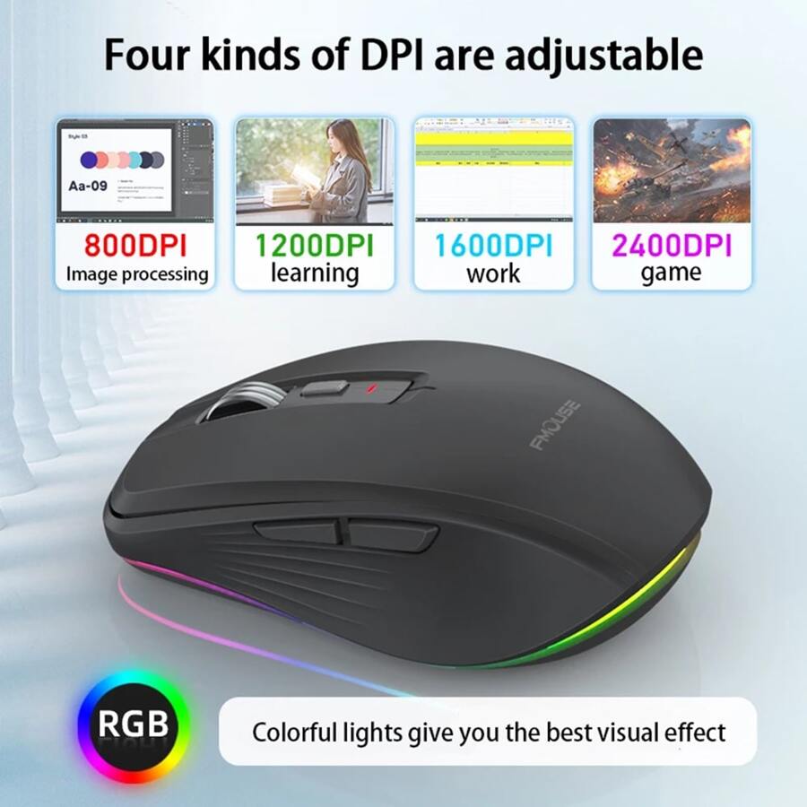 Rechargeable Wireless Mouse, Dual Mode Mouse With RGB Lights, 2.4G ...