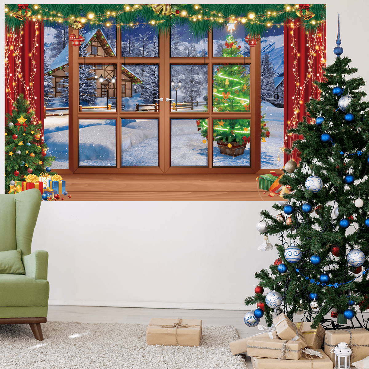 6x4ft Christmas Window Backdrop for Photography Winter Snow Scene Xmas ...