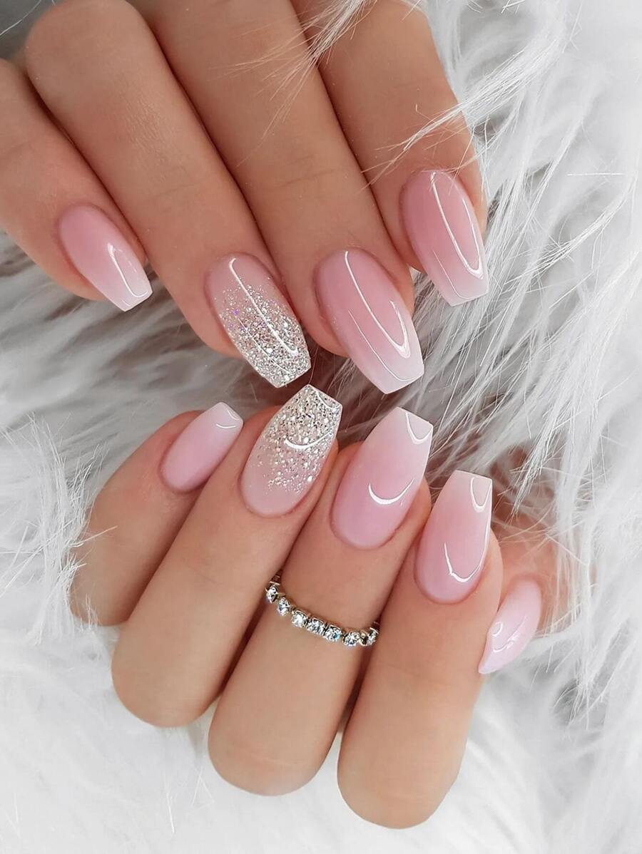 24pcs Simple French Short Stiletto Nail Nails Pink White Gradient ...