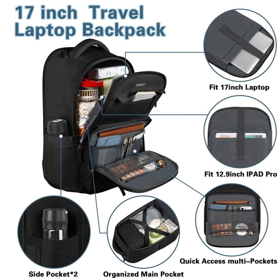 17 Inch Rolling Backpack For Women With Toiletry Bag, Carry On Luggage ...