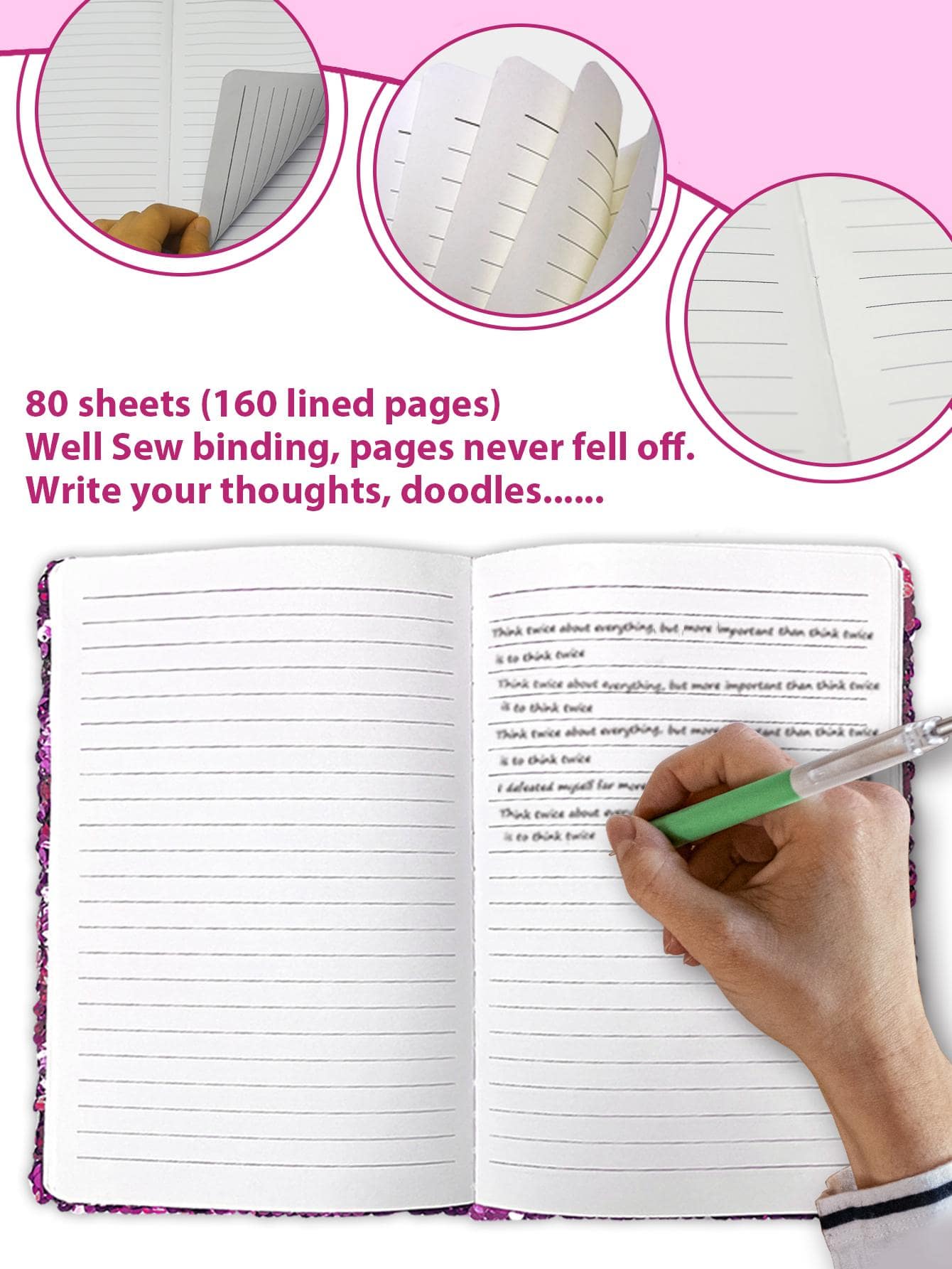 1pc A5 Heart Shaped Reversible Mermaid Sequin Notebook In Pink | SHEIN UK