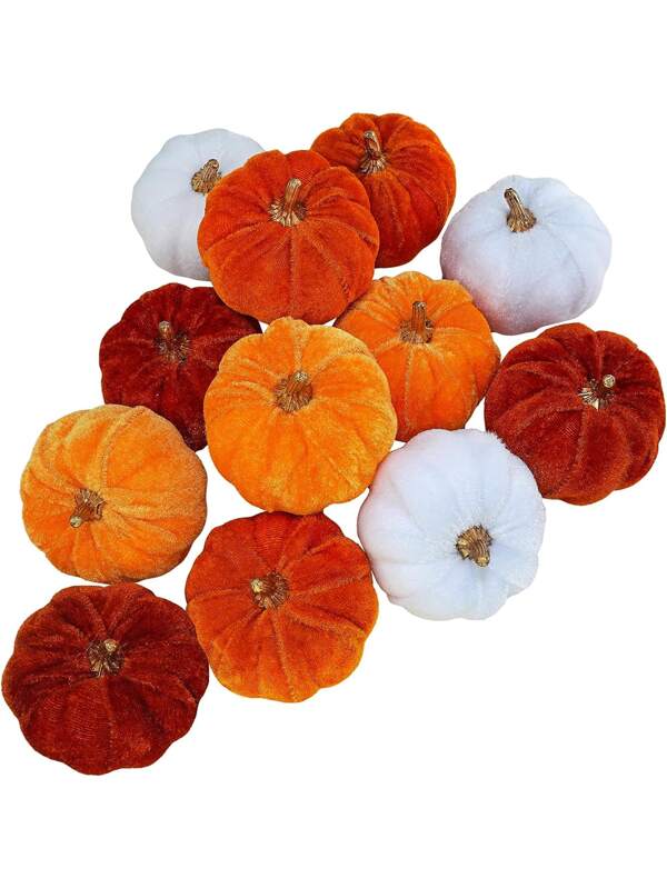 6pcs- Assorted Faux Rustic Decorative Pumpkins Black Velvet Pumpkins ...