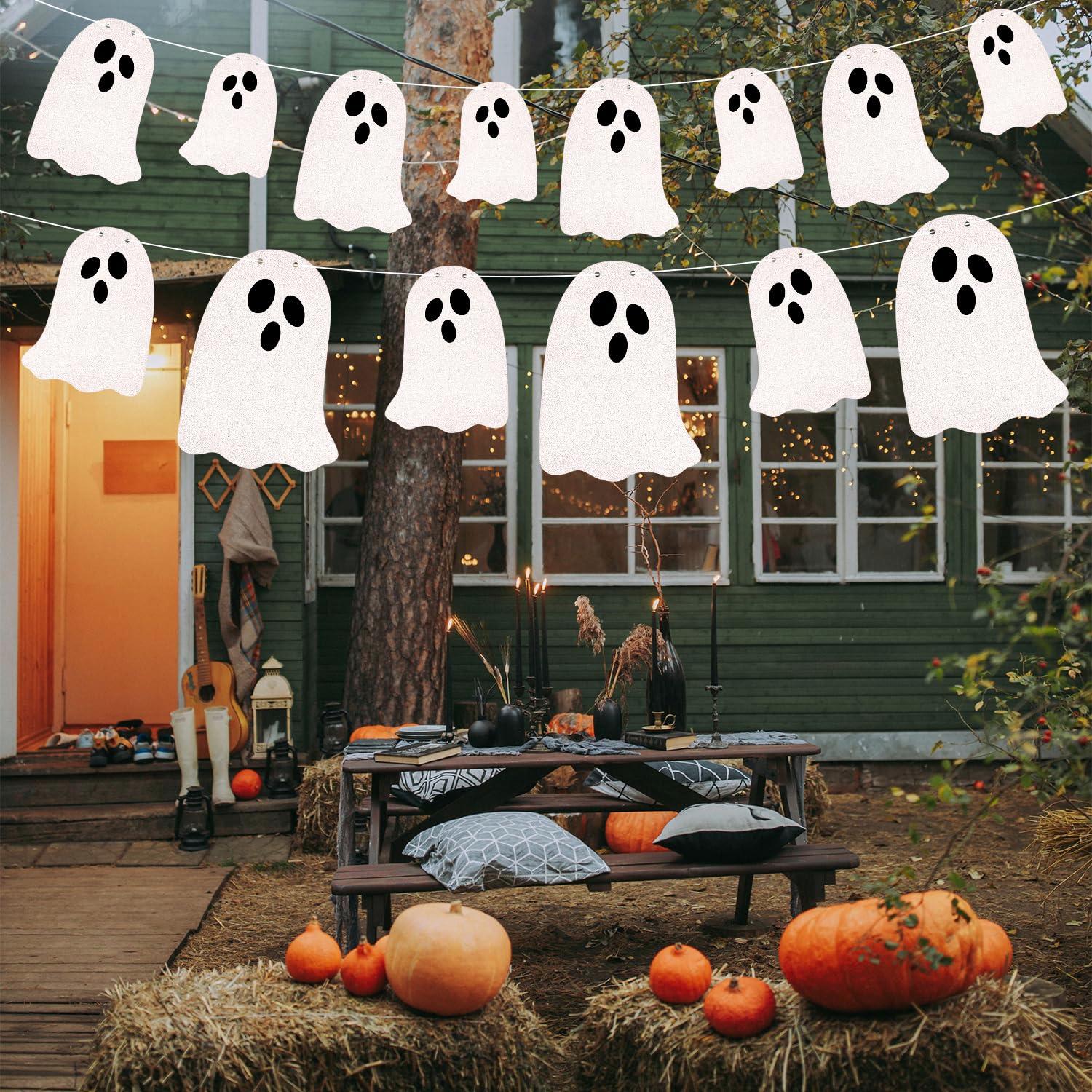 2pcs Halloween Hanging Ghost Banners, Glitter Halloween Party Banner ...