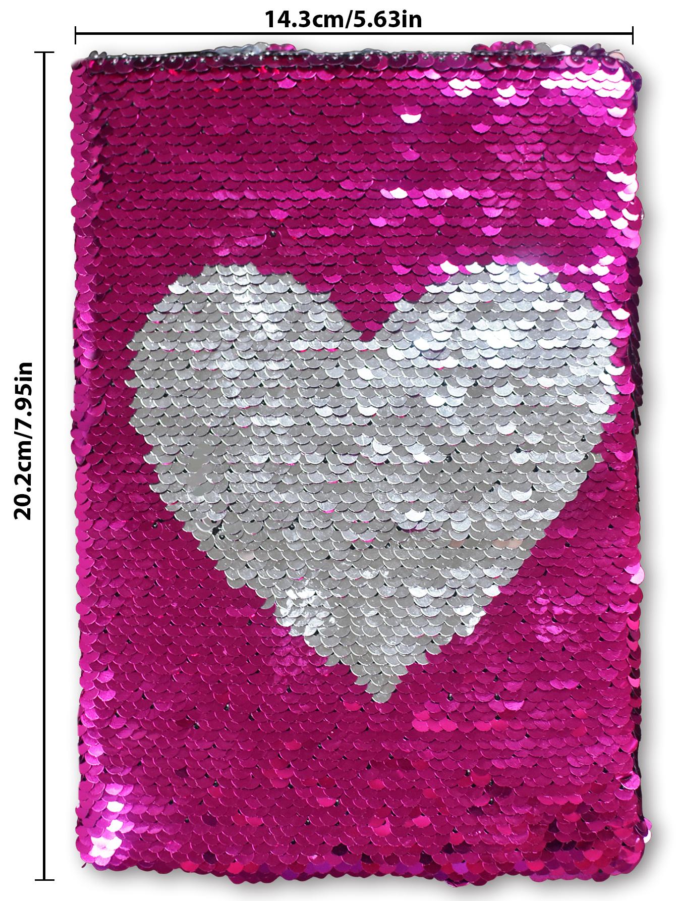 1pc 5-Subject Reversible Sequined Heart Shaped Notebook, Pink | SHEIN UK
