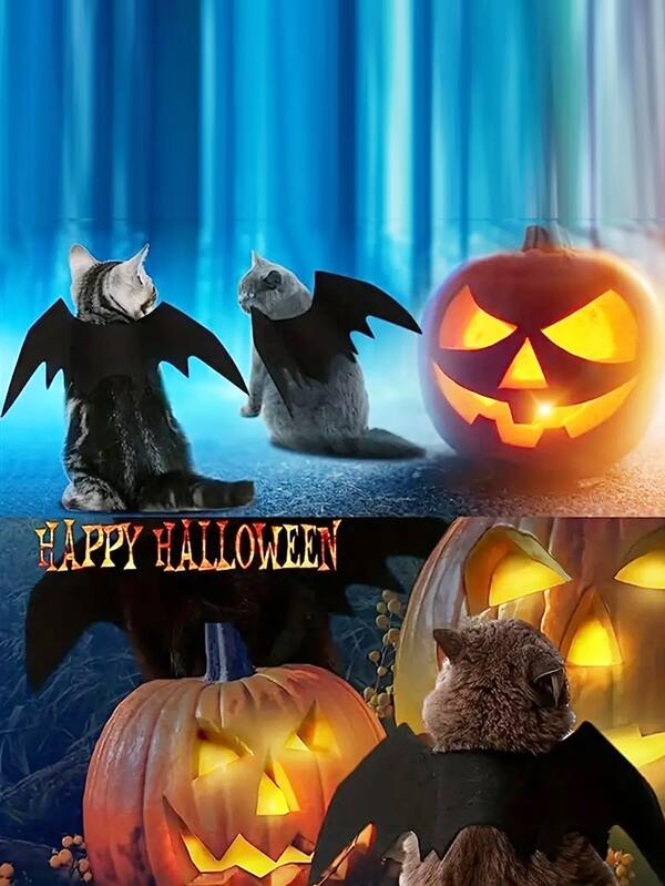 1PC Pet Cat Bat Wings Halloween party decorations, puppy collar lead ...