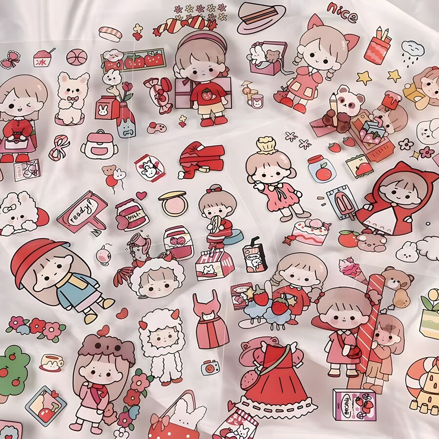 100pcs Various Styles Transparent Stickers For Journaling, Cute Cartoon ...