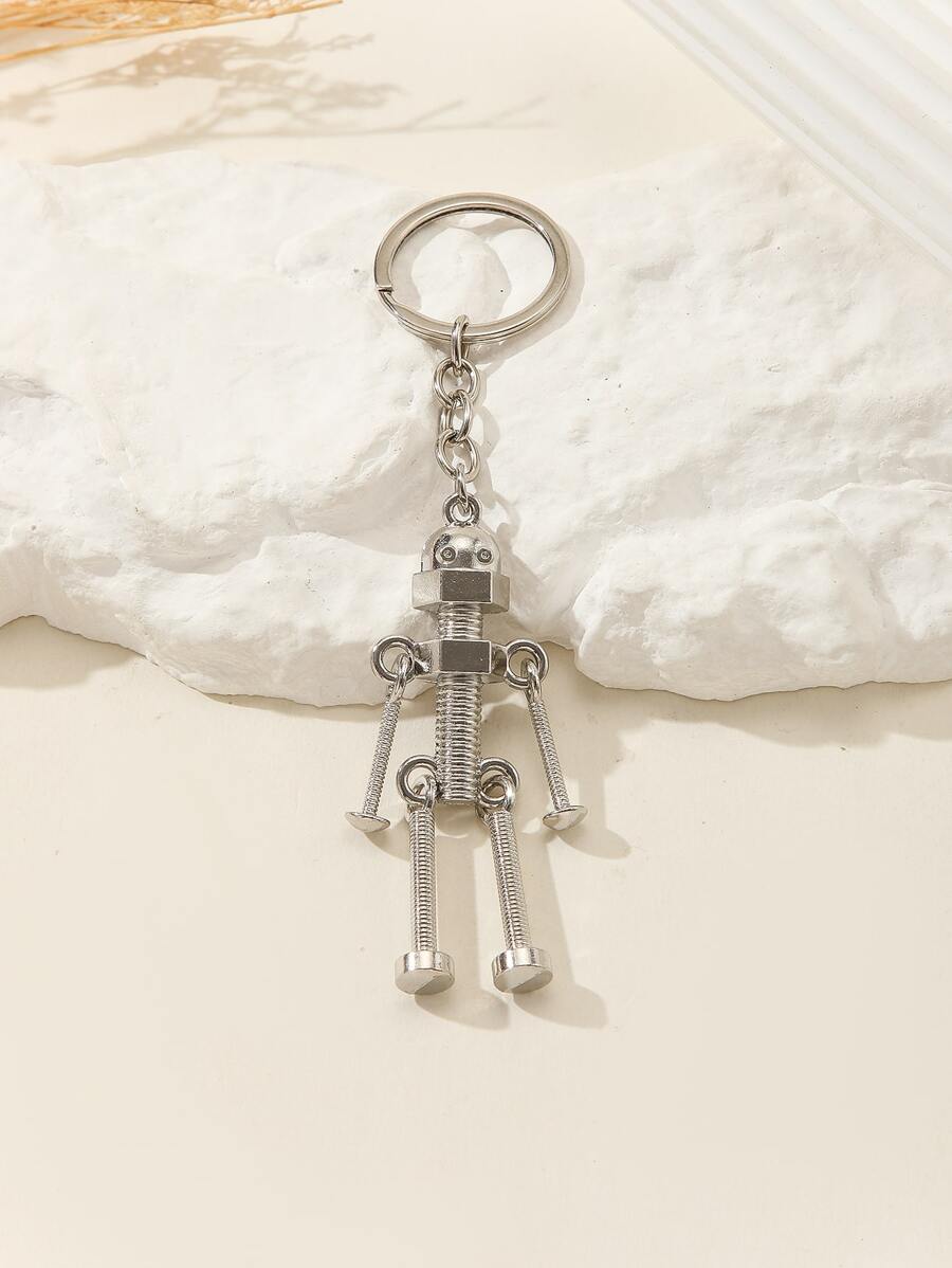 1pc Men's Metallic Screw Shaped Robot Keychain With Movable Limbs ...
