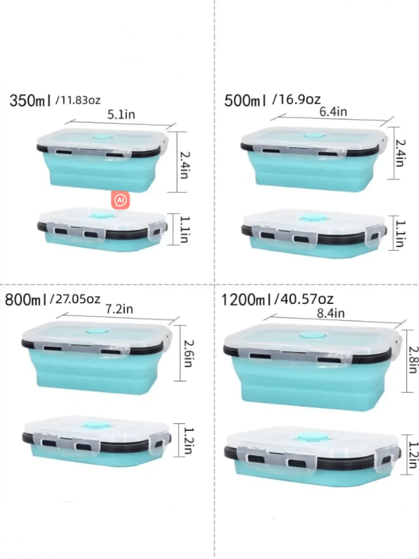 1 PCS Foldable Silicone Lunch Box Set - Portable, Microwave Safe ...