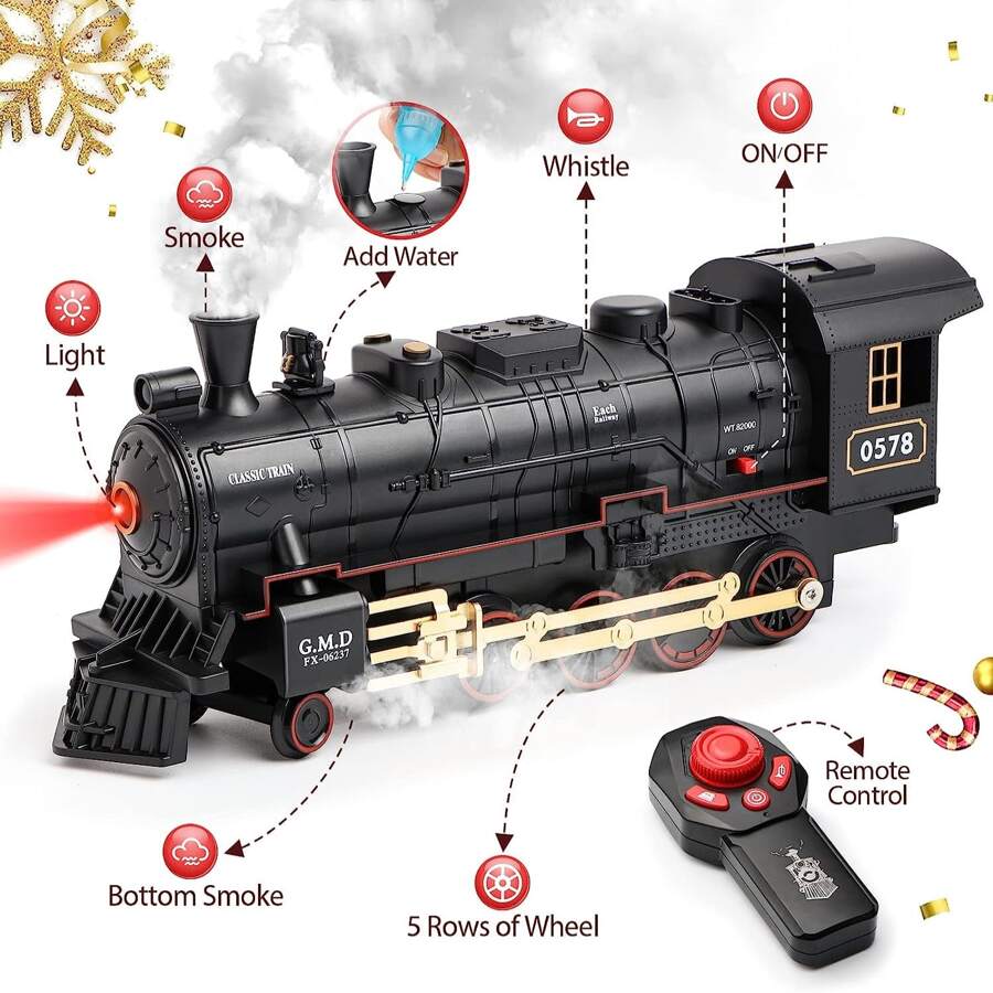 Hopewood Train Set for Boys - Remote Control Train Toys w/Steam ...