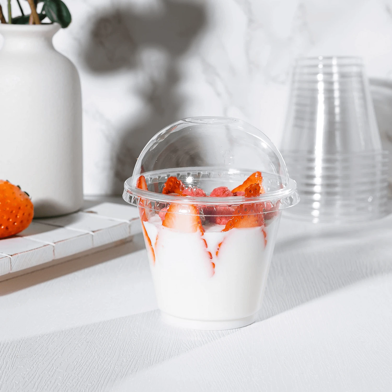 200 Count 9oz Cups With Dome Lids(No Hole), Clear Plastic Cups For Iced ...