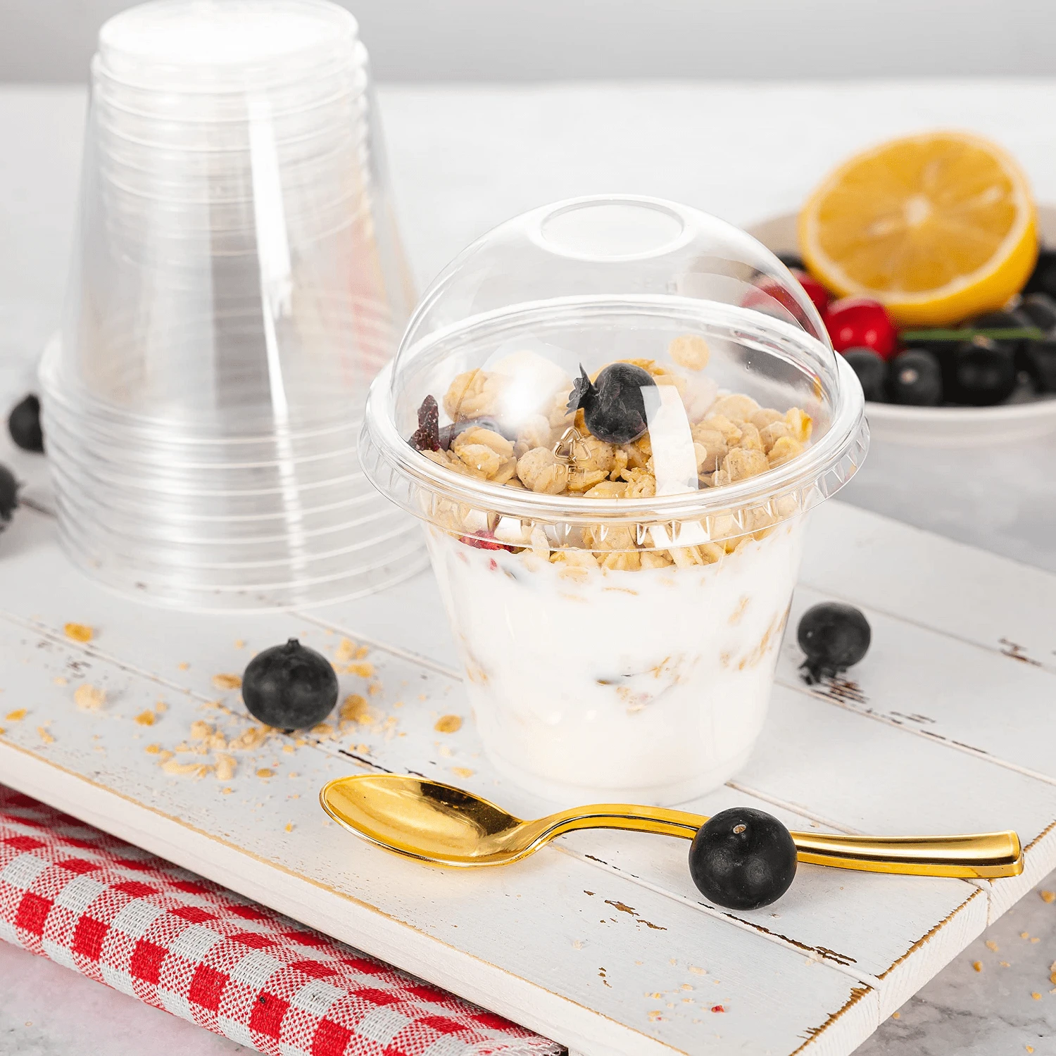 200 Count 9oz Cups With Dome Lids(No Hole), Clear Plastic Cups For Iced ...