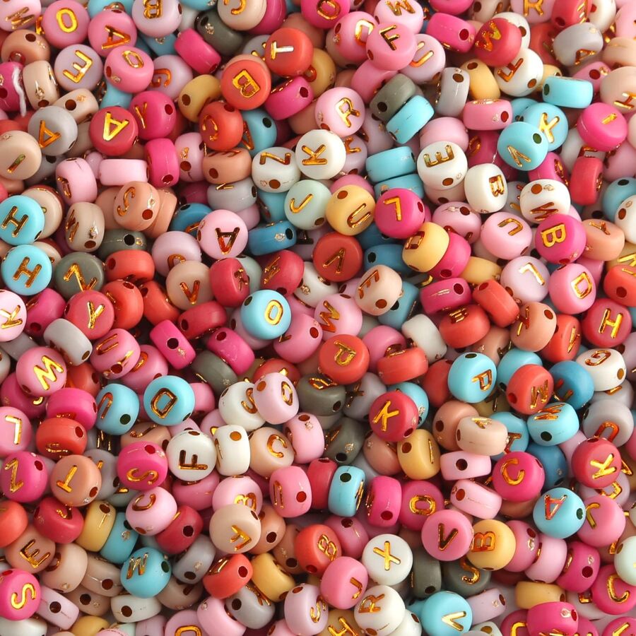 200pcs 4x7mm Acrylic Small Letter Beads Round Letter Beads Colorful ...