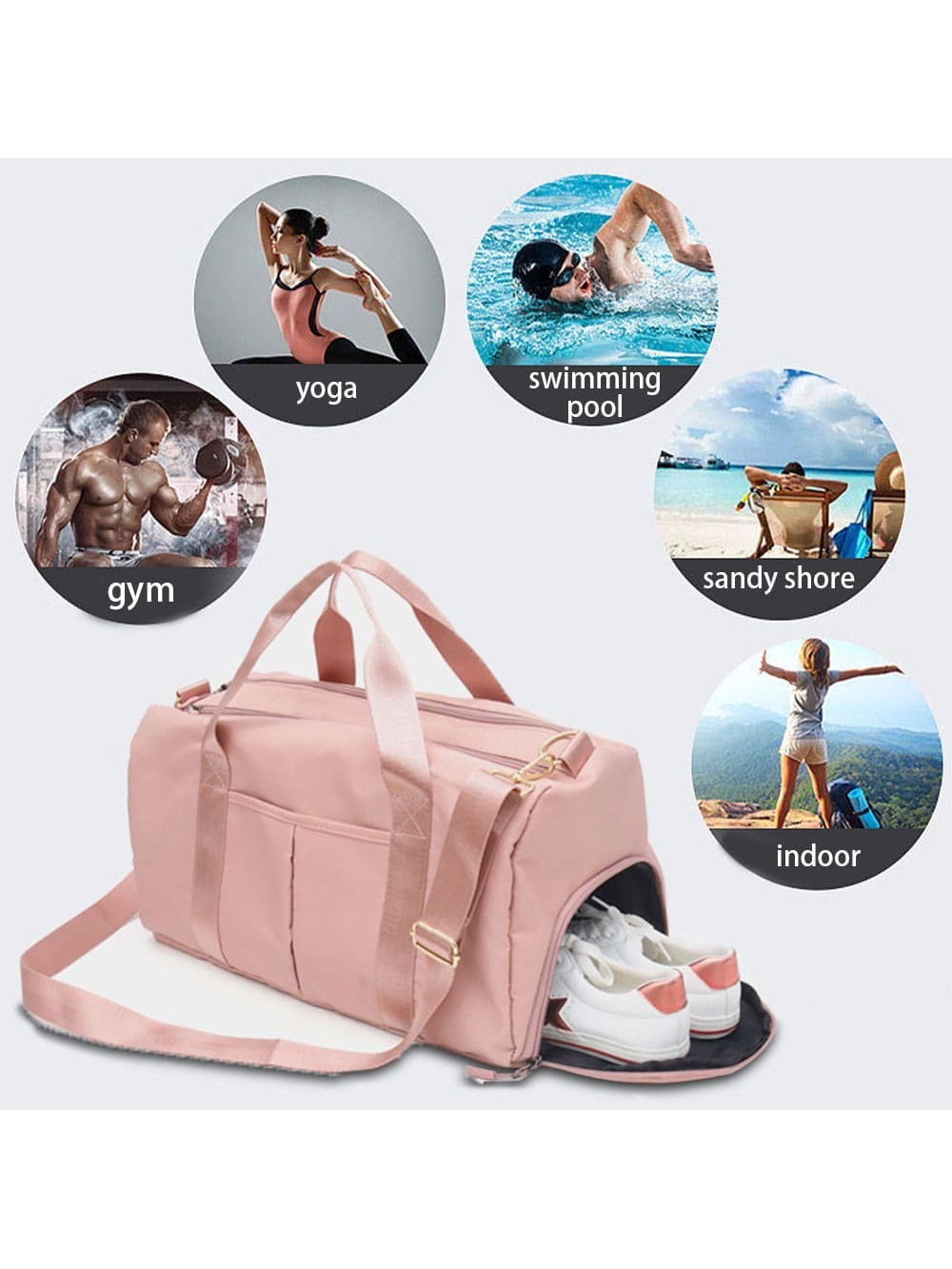 Pink Gym Bags for Men and Women Wet and Dry Separation Portable ...